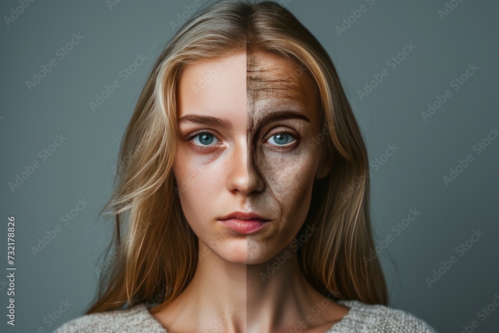 Aging healthy aging. Comparison young to old woman youthful complexion ...