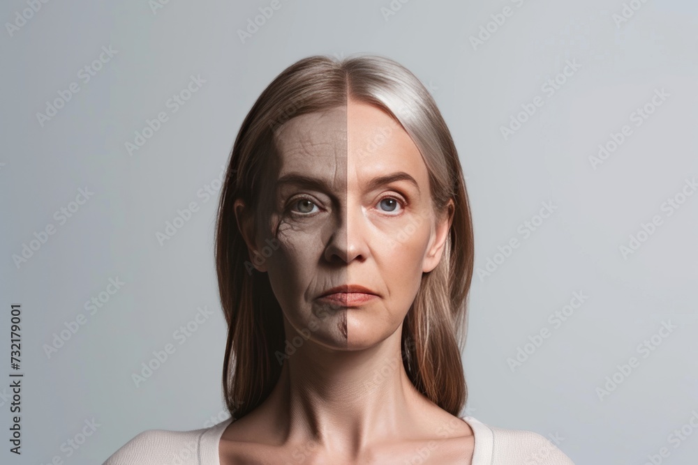 Aging facial contour. Comparison young to old woman infectious diseases ...