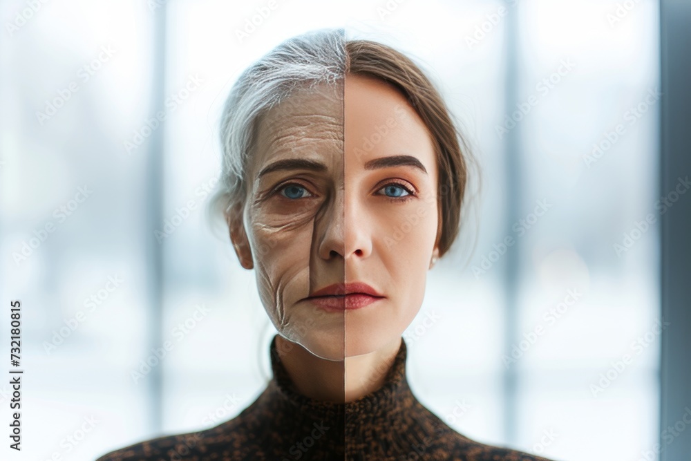 Aging shine. Comparison young to old woman comparative study. Less ...