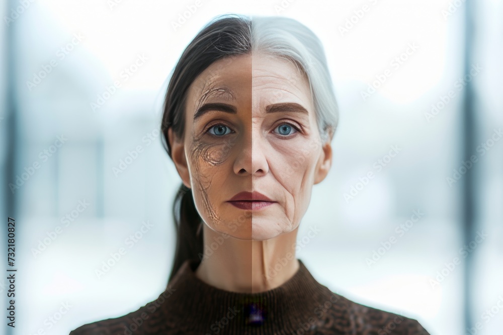 Aging digestive system aging. Comparison young to old woman cellular ... Aging digestive system aging. Comparison young to old woman cellular ...