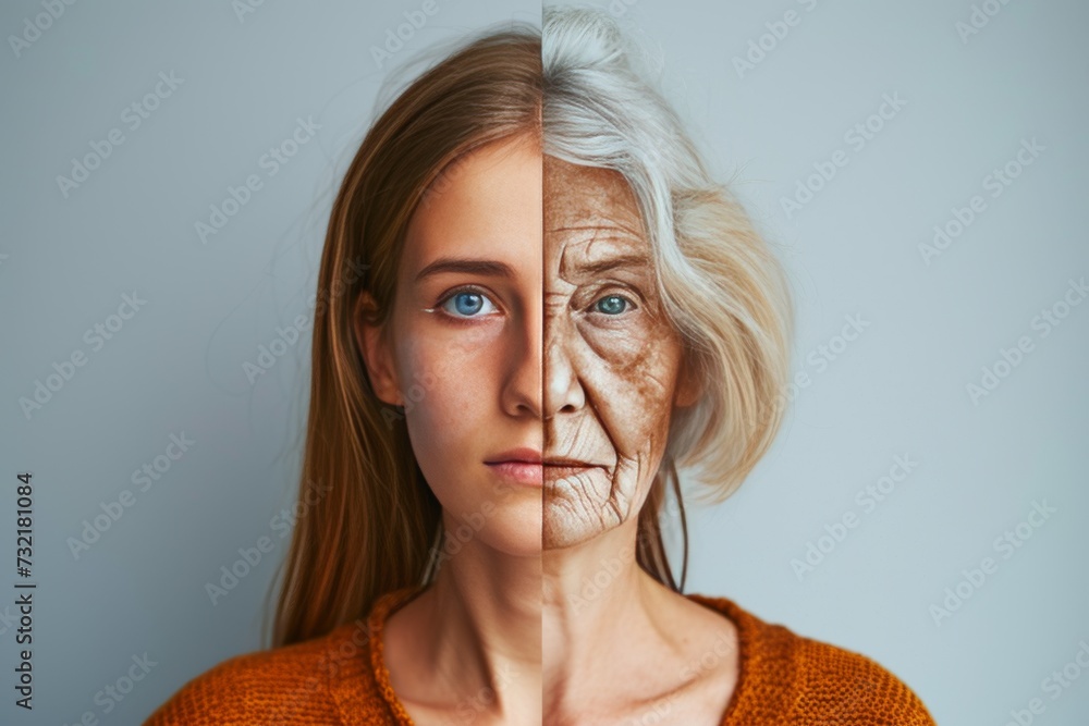 Aging secondary health care. Comparison young to old woman dead skin ...