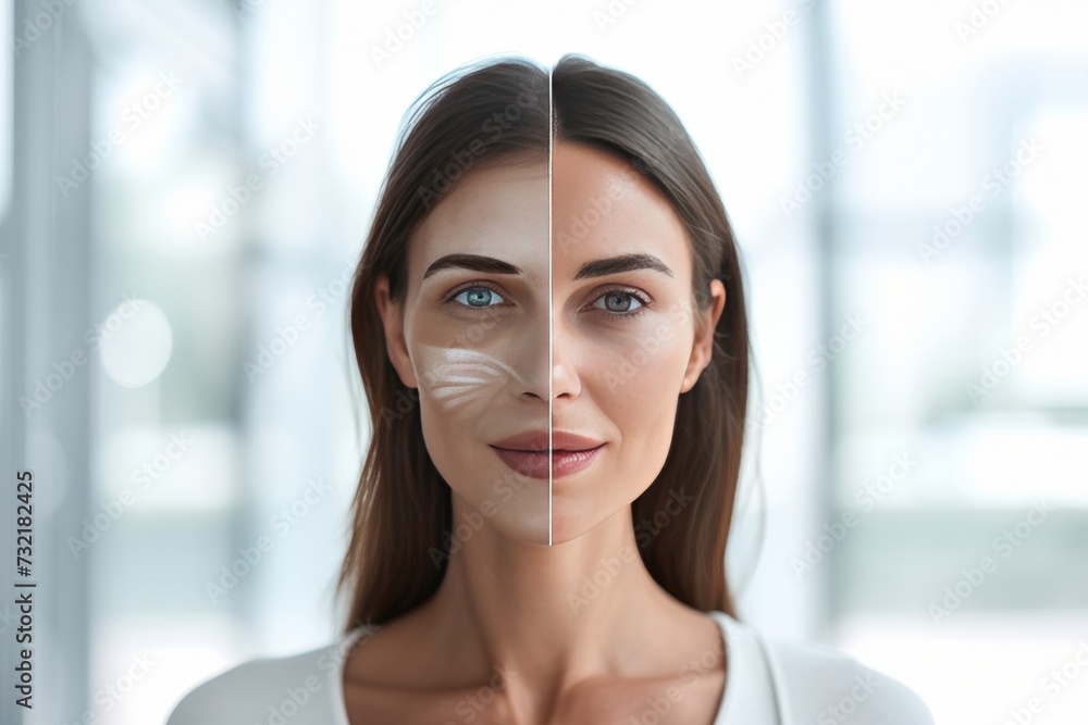 Aging fine line. Comparison young to old woman self empowerment. Less ...