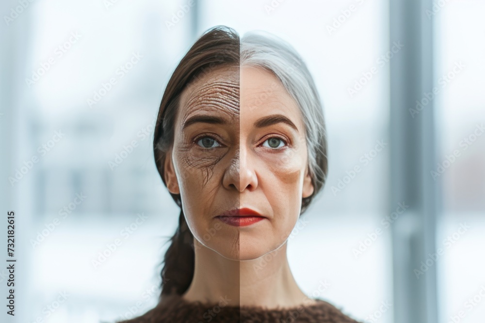 Aging skin firming cream. Comparison young to old woman senior living ...