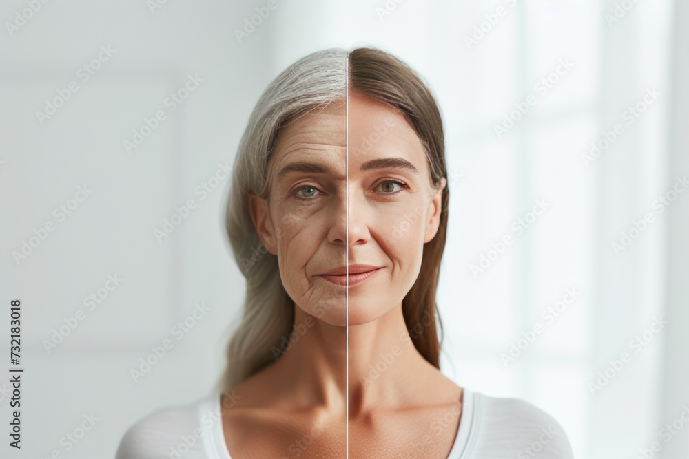 Aging elder. Comparison young to old woman self awareness. Less ...