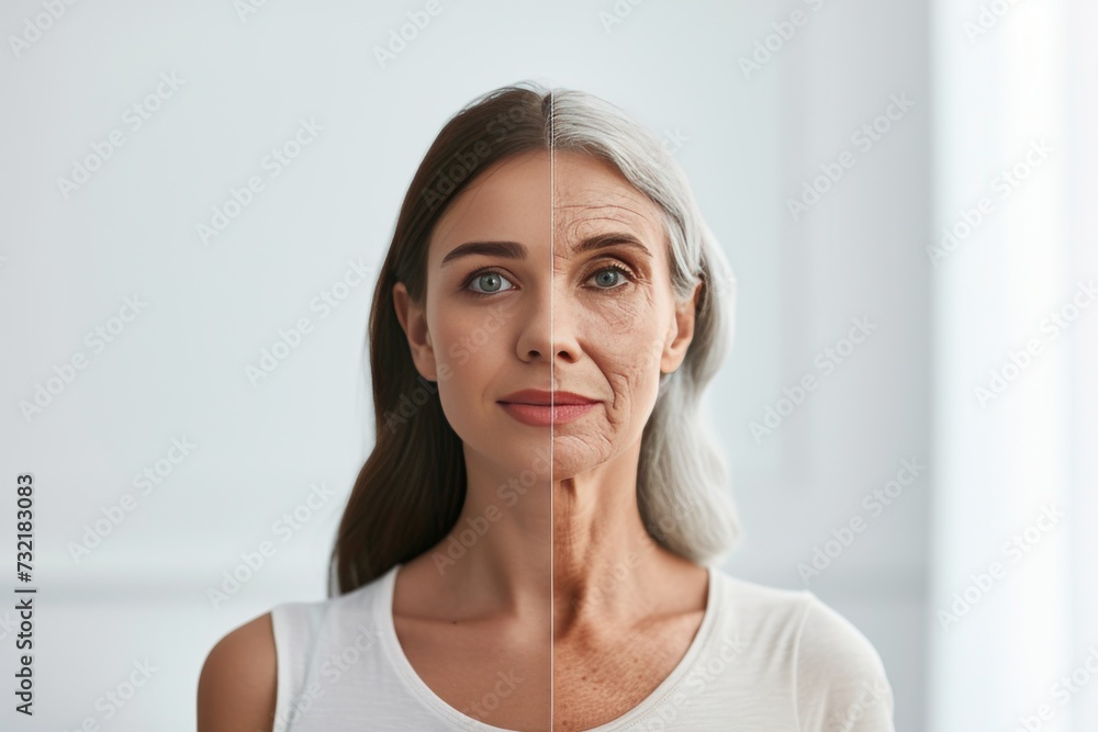 Aging moan. Comparison young to old woman gran. Less Wrinkles, healthy ...