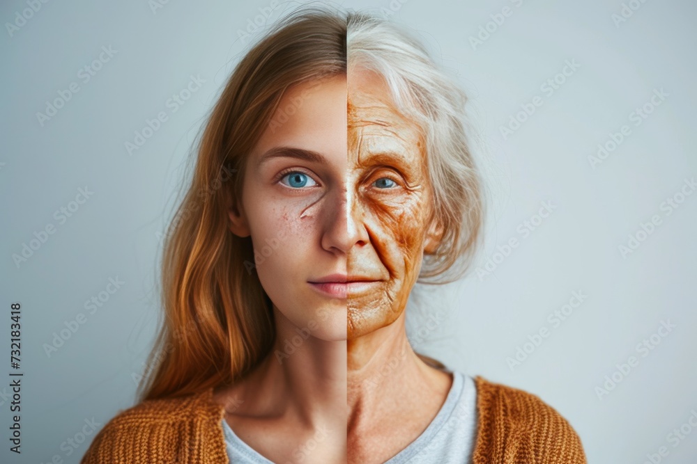 Aging exfoliating agents. Comparison young to old woman skin problems ...