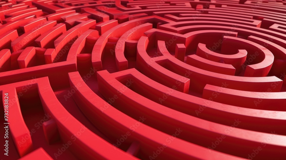Mesmerizing image of a red maze featuring a central circle, an ...