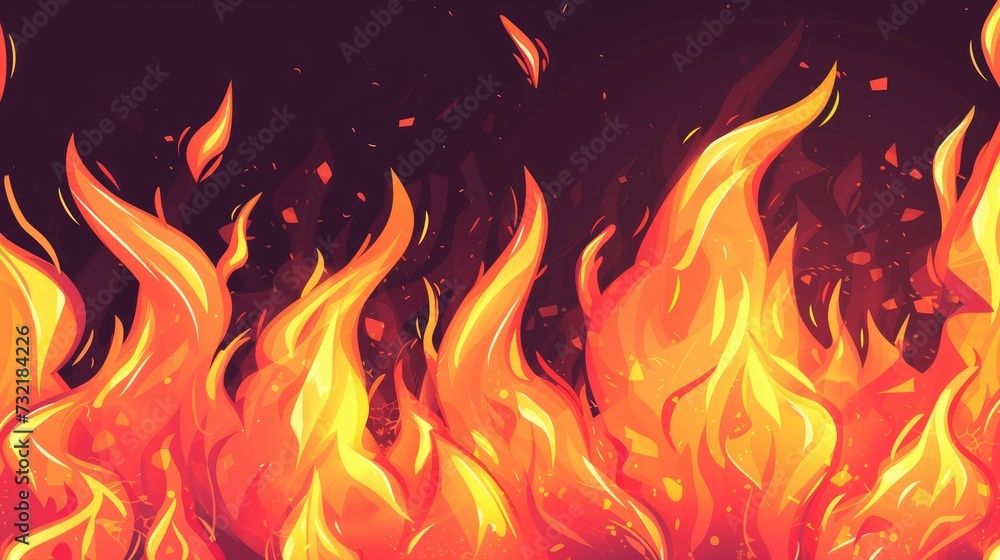 Cartoon flame elements hand-drawn for a lively and playful background ...