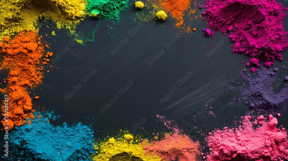 Holi style border design with colorful powder. Frame border with copt ...