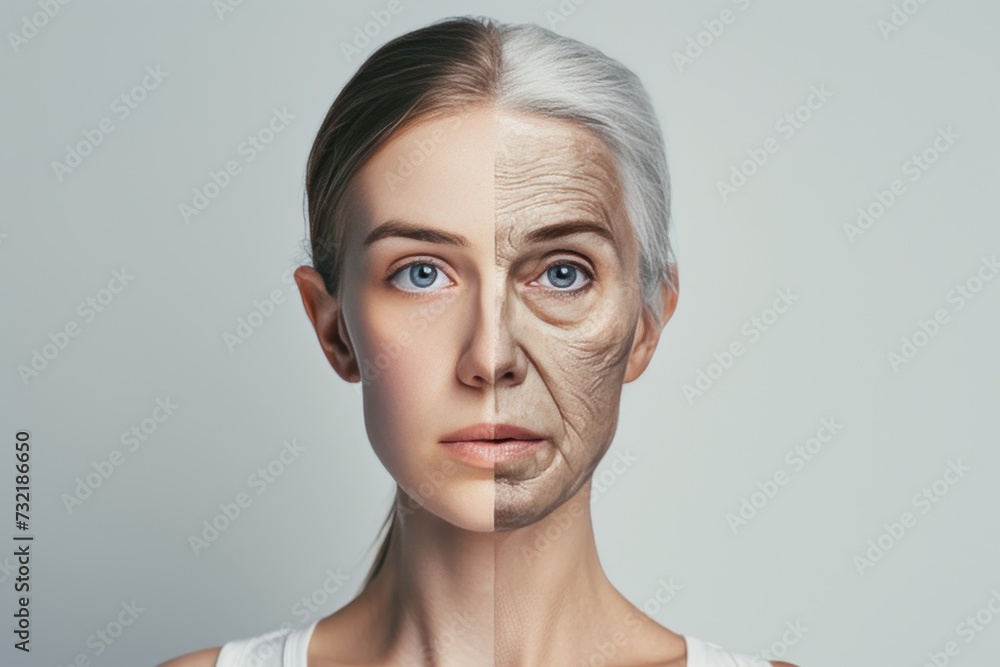 Aging material comparison. Comparison young to old generation half view ...