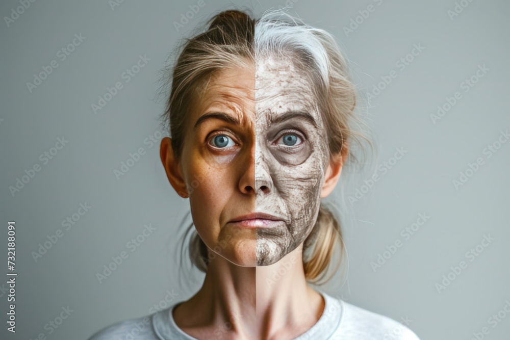 Aging bone health in old age. Young to old generation longevity. Less ...