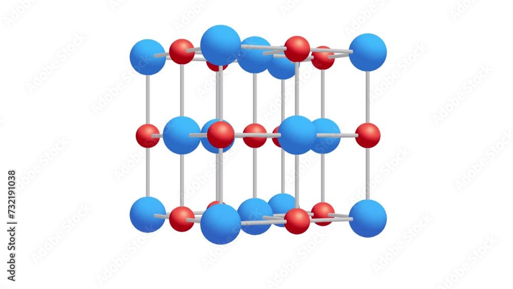Crystal lattice molecule grid rotates on white. Sodium chloride rock ...