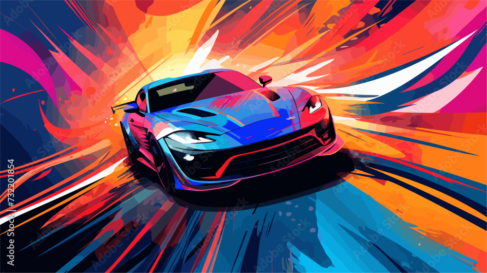 Sports car racing scene with dynamic lines and bold colors capturing ...