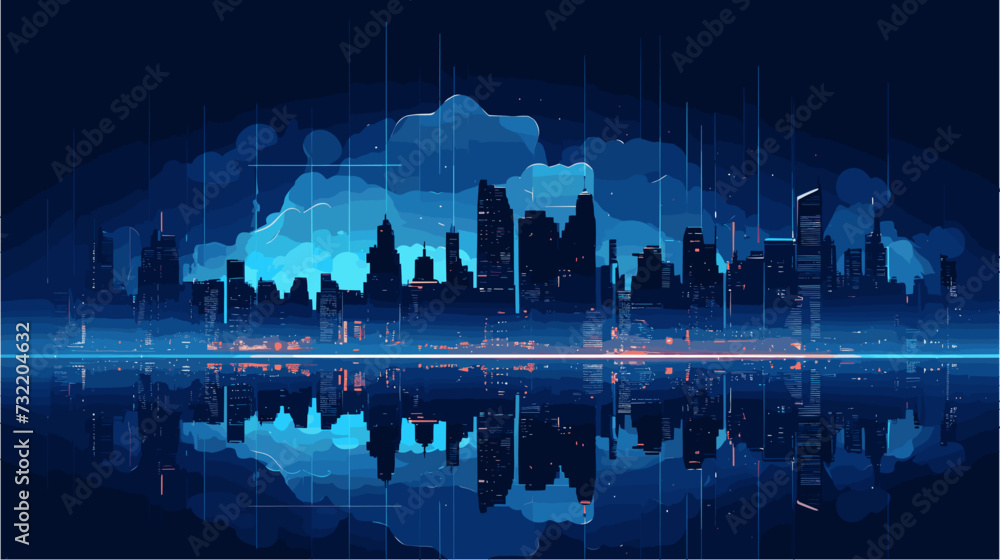 Vector art of a cityscape with futuristic elements reflecting the ...
