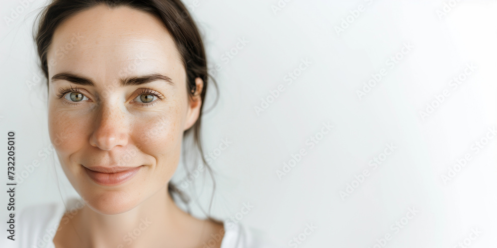 Beauty portrait of woman in 40s with brunette hair and smiling face ...