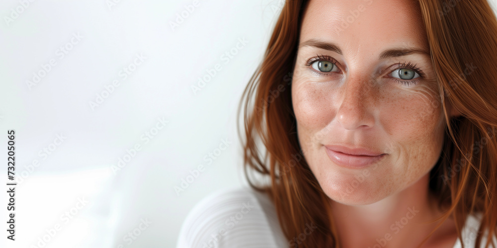Beauty portrait of woman in 40s with brunette hair and smiling face ...