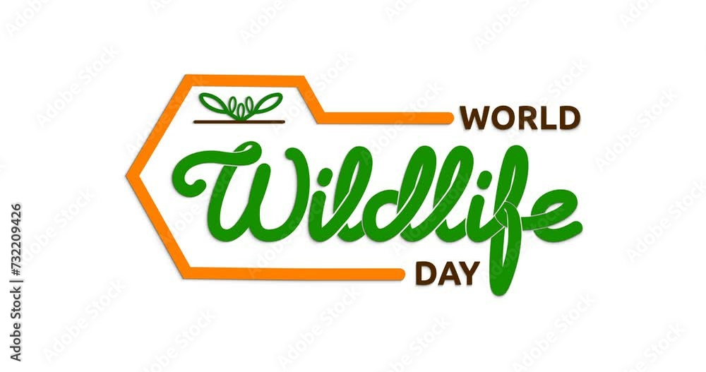 World Wildlife Day text animation. Handwritten inscription calligraphy ...