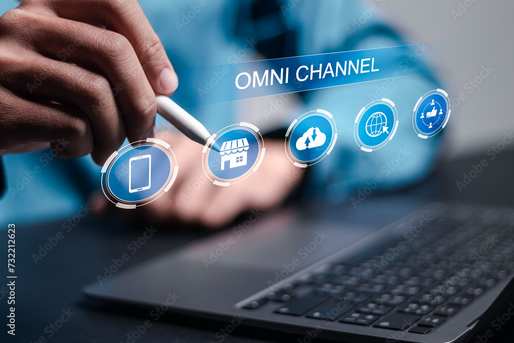 Omni Channel concept. Person use laptop with virtual omni channel icons ...