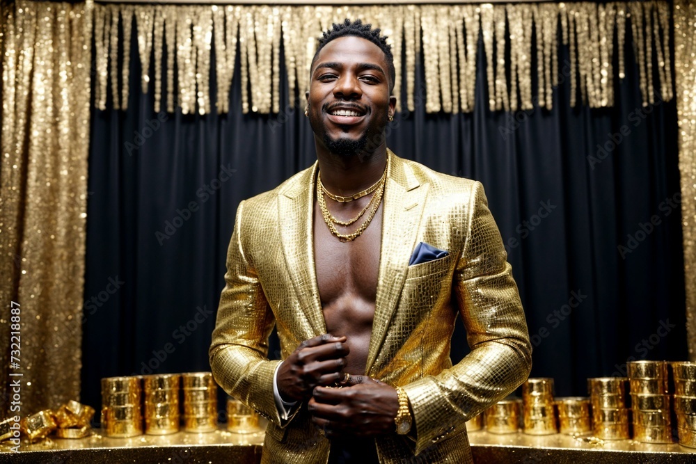 African Black man showing off his wealth with bling and gold, like a ...