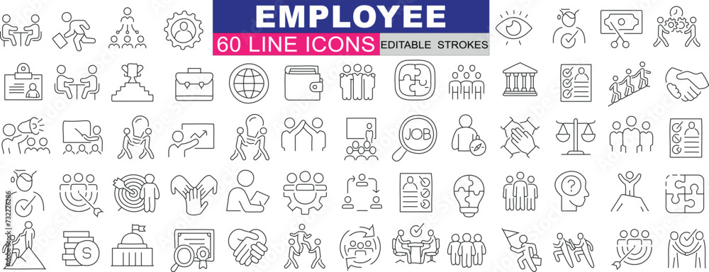 Employee line Icon set, Business, Office, Professional Symbols. Clean ...