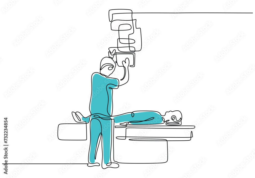 Xray machine taking image continuous one line art drawing. Helathcare ...
