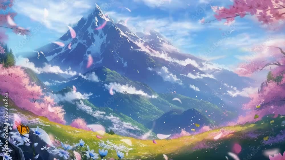 Alluring fantasy spring nature landscape and cherry blossom tree ...