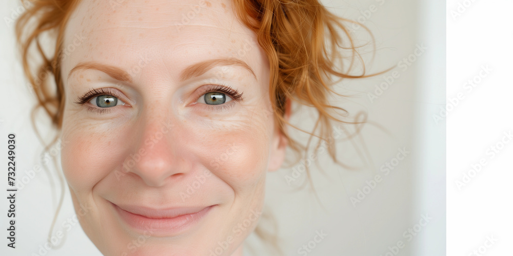 Beauty portrait of woman in 40s with brunette hair and smiling face ...