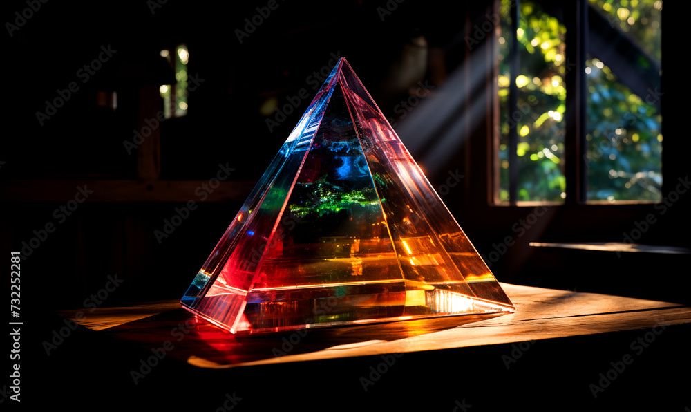 Prism for optical physics experiments, splitting the light into ...