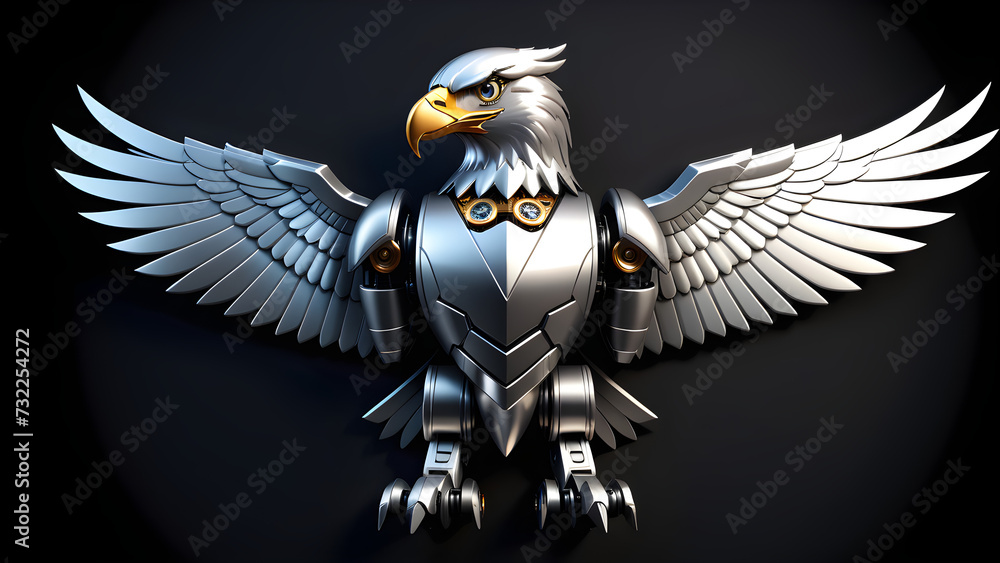 robot eagle isolated on a black background. cyber animal. Digital ...