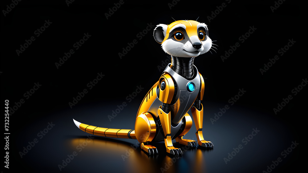 robot meerkat isolated on a black background. cyber animal. Digital ...