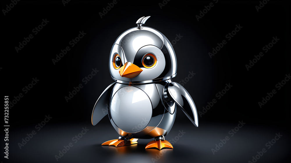 robot penguin isolated on a black background. cyber animal. Digital ...