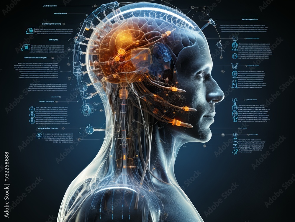 Foto de Healthcare futuristic scanning in HUD style design, Human brain ...