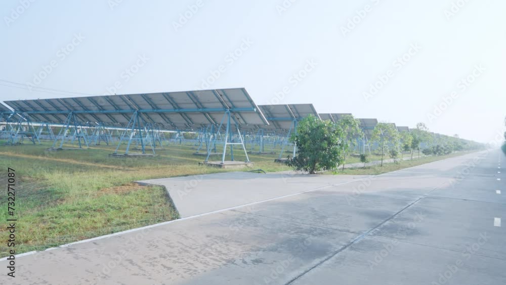 Rear view blue solar panel, Photovoltaic rows array of ground mount ...