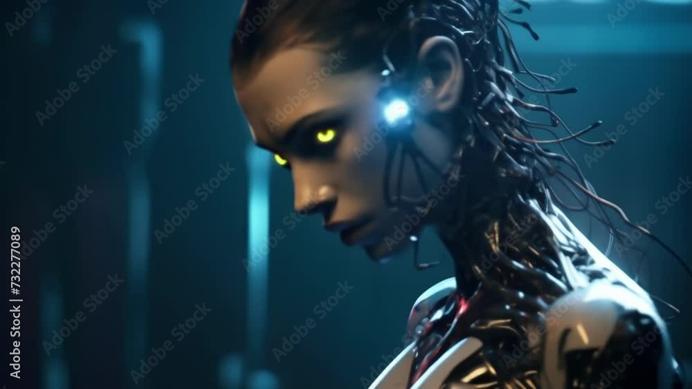 A female cyborg with a neural chip implant fused into her skin to ...