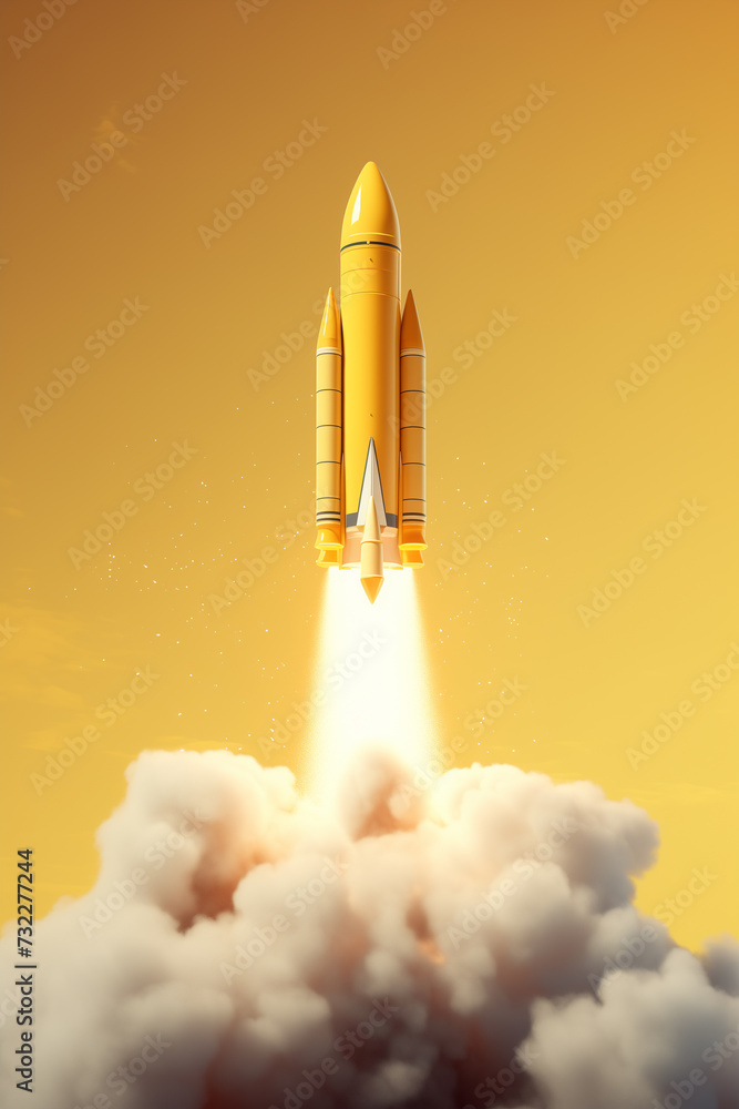 A powerful visual as a rocket ascends, leaving a trail of smoke against ...