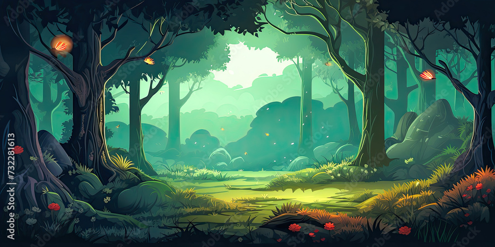 Video game forest background, cartoon forests, retro vintage gaming ...