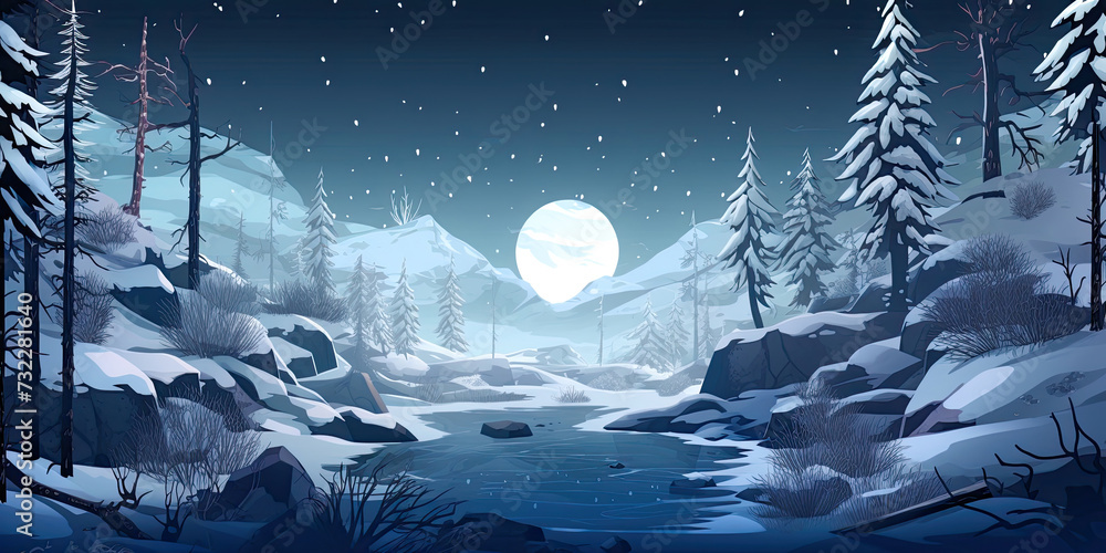 Video game forest background, Winter ice frost artic level of scrolling ...