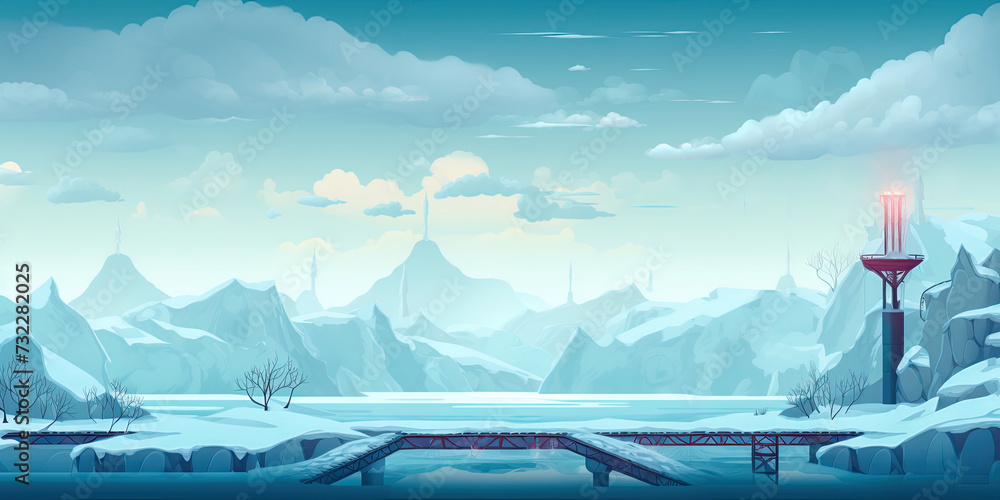Video game background, Winter ice frost artic level of scrolling ...