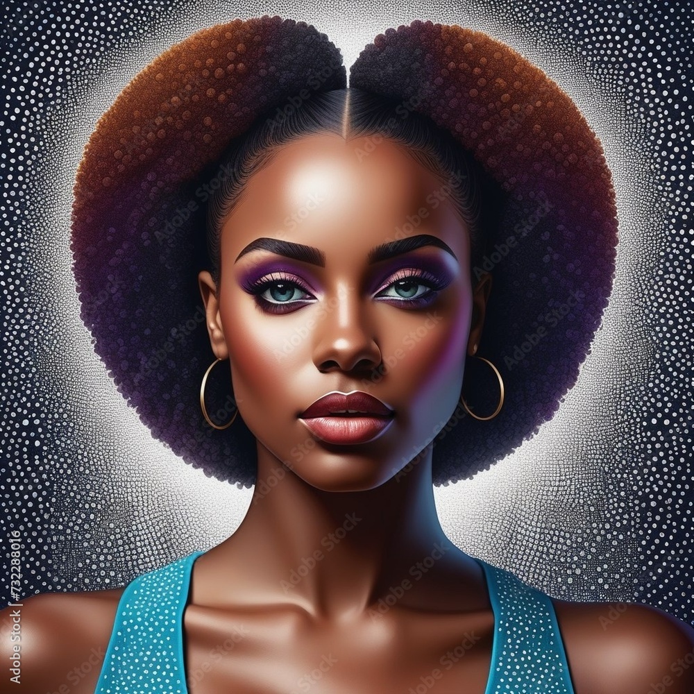 pointillism style {natural beaty african american woman. composed ...