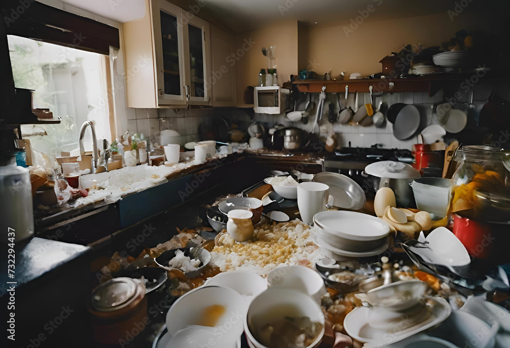 Compulsive Hoarding Syndrom - messy kitchen with pile of dirty dishes ...