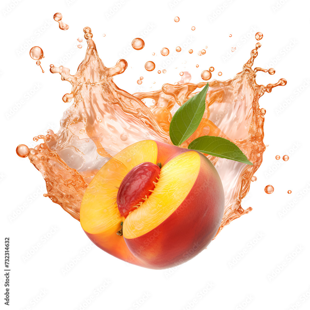 peach in juice splash on transparent background ai generated Stock ...