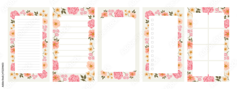 Collection of floral planner template for daily notepad, weekly ...