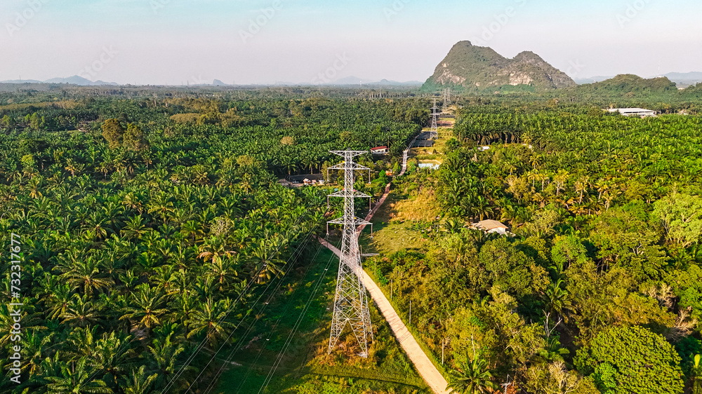 High voltage. high voltage pole and the view of the evening, sunrise ...