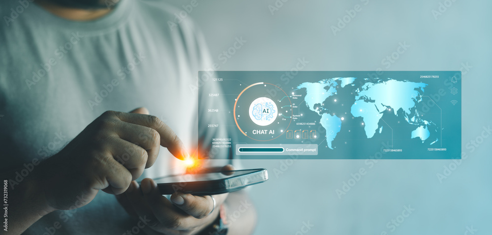 Man using chatbot in phone smart intelligence Ai. Chat bot with AI ...