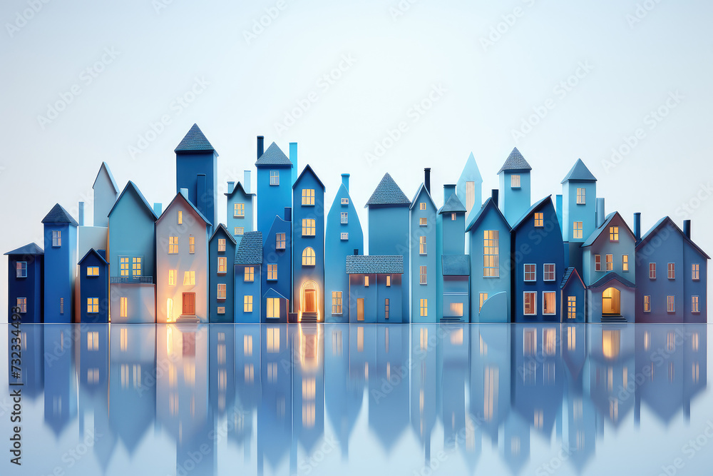 Row of Cartoon Miniature House Models extreme closeup. Generative AI ...