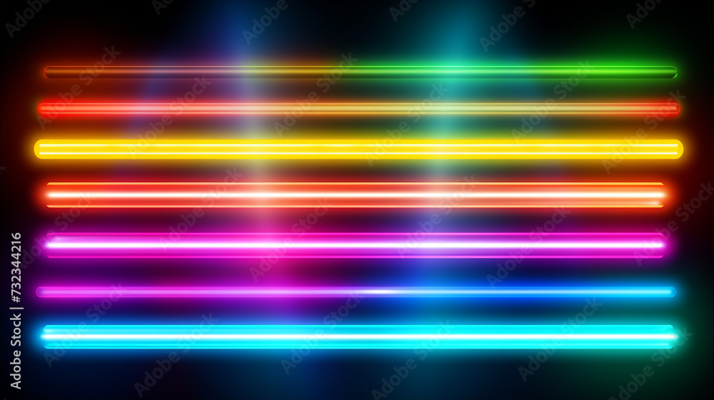 Neon lines set. Rainbow borders. Realistic led neon tube. Color laser ...