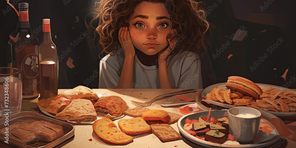 Junk food illustration, person eating unhealthy foods high in calories ...