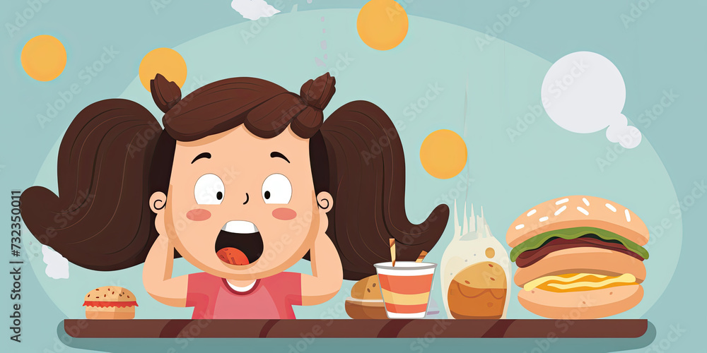 Cartoon junk food illustration, person eating unhealthy foods high in ...