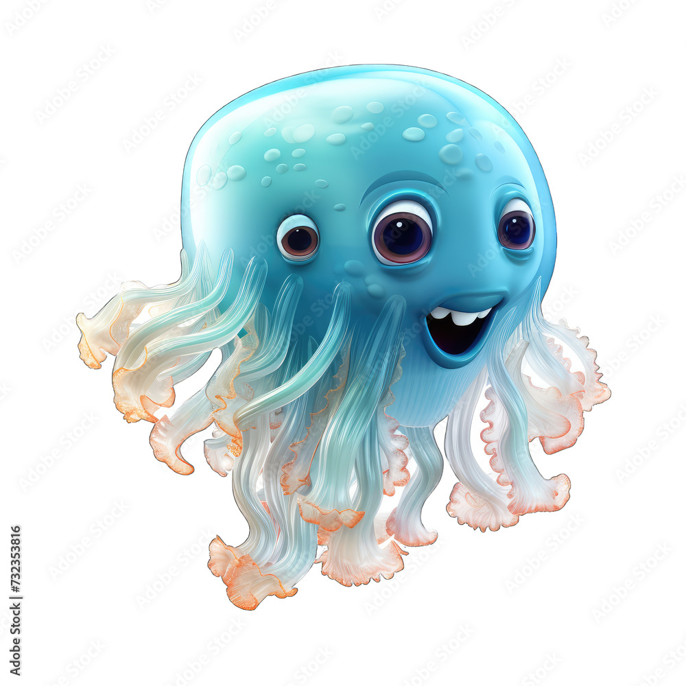 Jellyfish cartoon character on transparent Background Stock ...