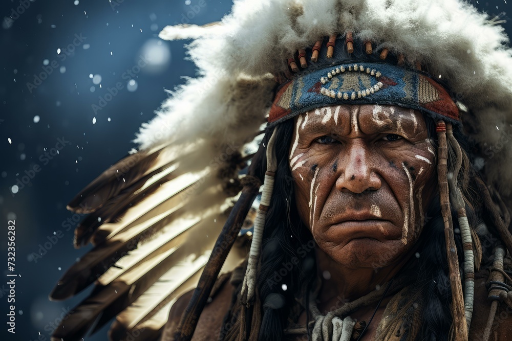 Authentic Native American man starring. Tribal lady with hairdo ...